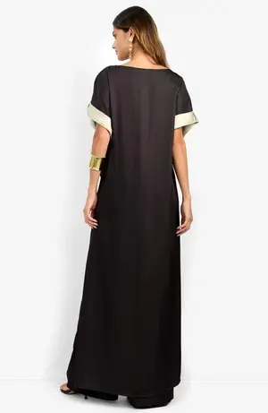 Trina Turk Mattiah Satin Top With Maxi Train - Black