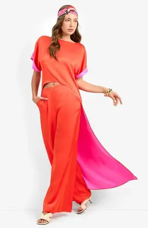 Trina Turk Mattiah Satin Top With Maxi Train