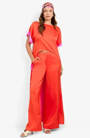 Trina Turk Mattiah Satin Top With Maxi Train