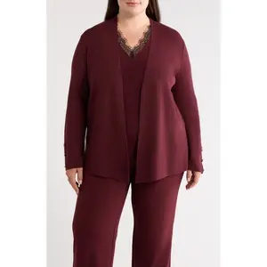 Anne Klein Open Front Cardigan With Button Cuffs - Barolo