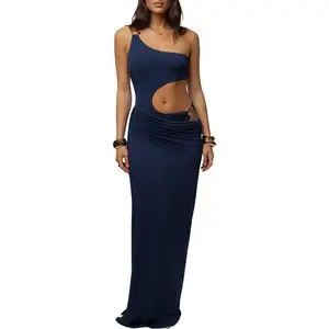 JLUXLABEL Valentina One-shoulder Cutout Maxi Dress - Navy