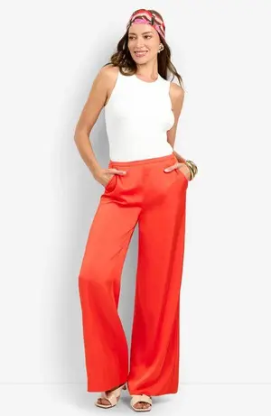 Trina Turk Tavia Wide-leg Satin Pants - Red