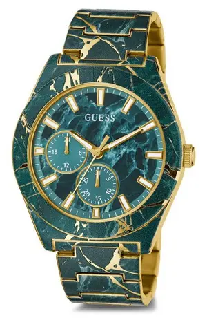Guess Marbled Multifunction Bracelet Watch - Green Marble