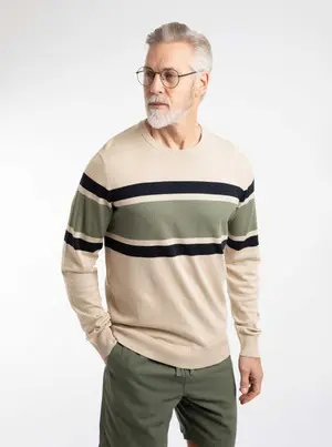 WEIRD FISH Ryker Stripe Crew Neck Jumper - Oyster