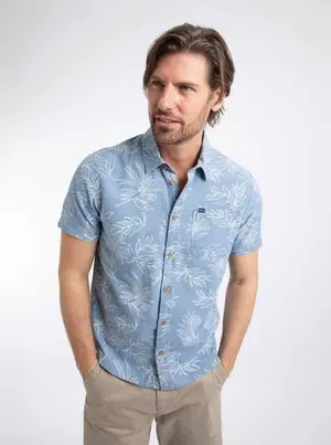 WEIRD FISH Russell Printed Short Sleeve Shirt - Denim