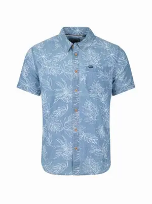 WEIRD FISH Russell Printed Short Sleeve Shirt - Denim