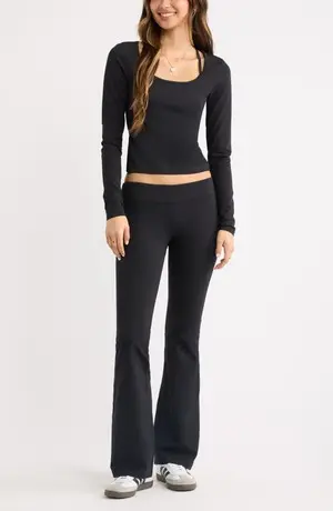 Bp. BP. Deep Scoop Neck Long Sleeve Cotton Blend Tee Black