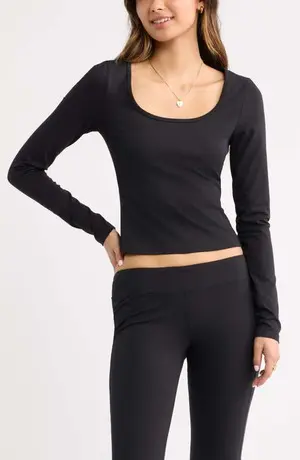 Bp. Scoop Neck Stretch Cotton Long Sleeve Tee - Black