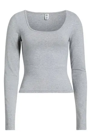Bp. Deep Scoop Neck Long Sleeve Cotton Blend Tee - Grey Soft Heather