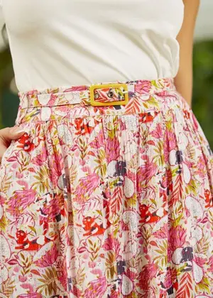 MODCLOTH A-line Skirt With Belted Waist And Dragon Fruit Print