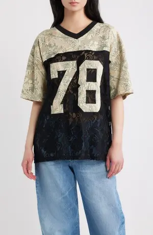 GOLDEN HOUR Camouflage Lace V-neck T-shirt