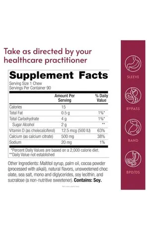 BARIATRIC ADVANTAGE Calcium Citrate Chewy Bites 500 Mg Highly Absorbable Vitamin D3 Supplement 90 Count