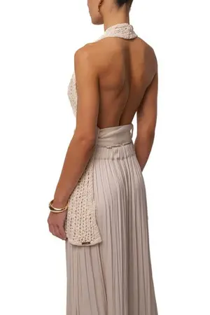 JLUXLABEL Low Tide Crochet Halter Top With Adjustable Waist Sash