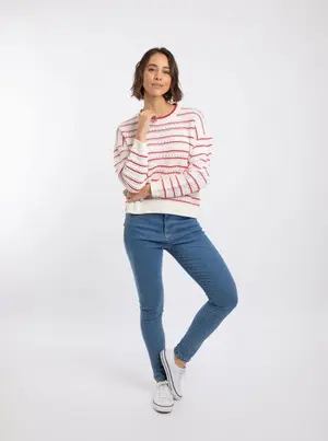 WEIRD FISH Liah Pointelle Striped Crew Neck Jumper