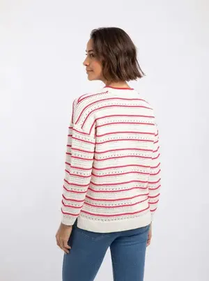 WEIRD FISH Liah Pointelle Striped Crew Neck Jumper