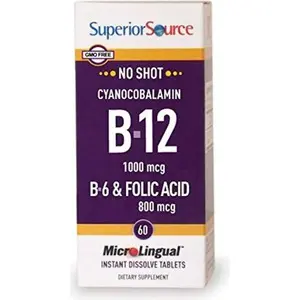SUPERIOR SOURCE No Shot Vitamin B-12 Cyanocobalamin B-6 Folic Acid Sublingual Dissolving Tablets - White
