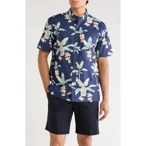 KAHALA Banana Blossoms Cotton Button-down Shirt - Navy