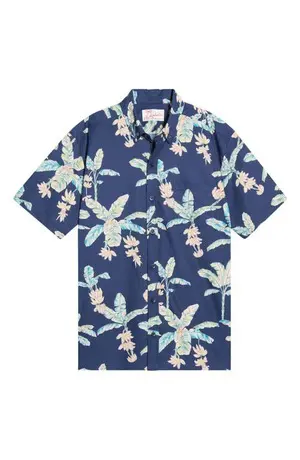KAHALA Banana Blossoms Cotton Button-down Shirt - Navy