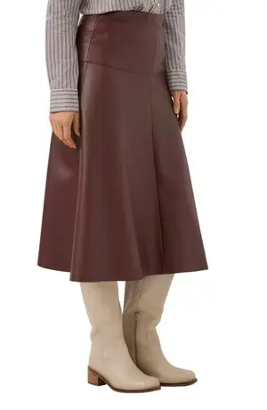 Karen Kane Faux Leather A-line Midi Skirt