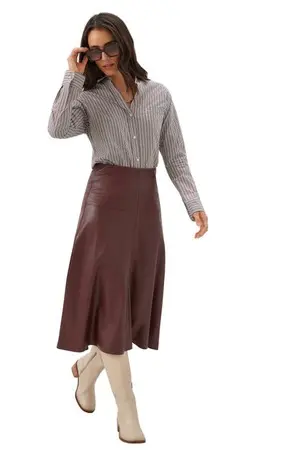 Karen Kane Faux Leather A-line Midi Skirt