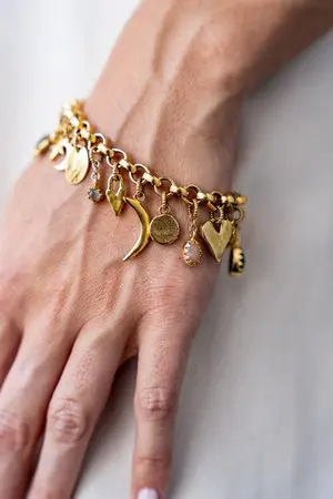 LONI PAUL JEWELRY 14k Over Brass Talisman Charm Bracelet With Gemstones