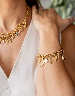 LONI PAUL JEWELRY 14k Over Brass Talisman Charm Bracelet With Gemstones