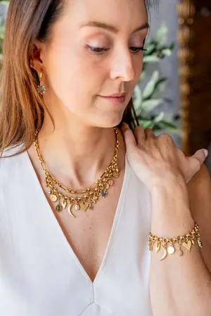 LONI PAUL JEWELRY 14k Over Brass Talisman Charm Bracelet With Gemstones