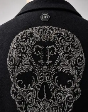 Philipp Plein Two-button Wool Overcoat With Baroque Skull Embellishment