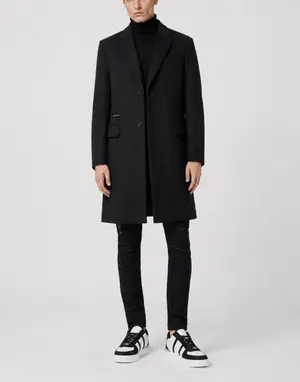 Philipp Plein Two-button Wool Overcoat With Baroque Skull Embellishment - Black