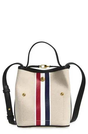 Thom Browne Stripe Cotton Canvas Bucket Bag - Black
