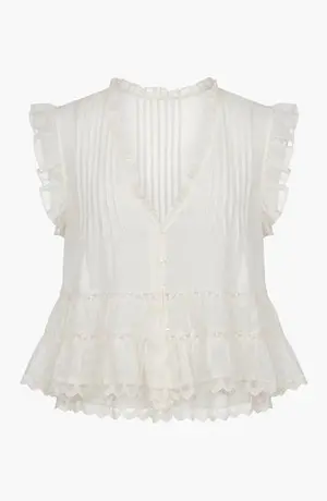 MODENAIRE Sleeveless Pintucked Peplum Blouse
