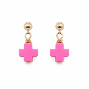 BOWOOD LANE Halo Cross Drop Earrings - Pink