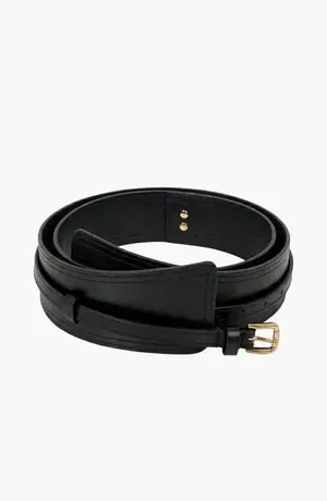 MODENAIRE Wide Leather Waist Belt With Layered Strap And Gold Tone Buckle - Black