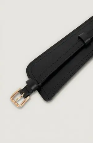 MODENAIRE Wide Leather Waist Belt With Layered Strap And Gold Tone Buckle - Black
