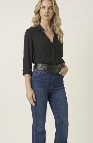 MODENAIRE Wide Leather Waist Belt With Layered Strap And Gold Tone Buckle - Black