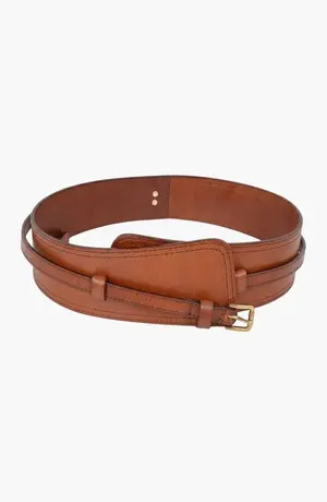 MODENAIRE Modenaire Wide Leather Waist Belt With Layered Strap And Gold Tone Buckle