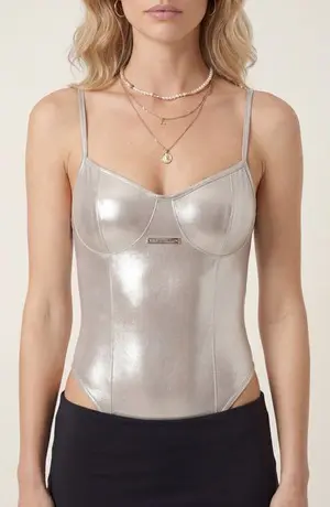 MODENAIRE Metallic Sculpted Strap Bodysuit