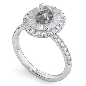 ALLUREZ 14k White Gold Oval Salt & Pepper Diamond And Diamond Engagement Ring