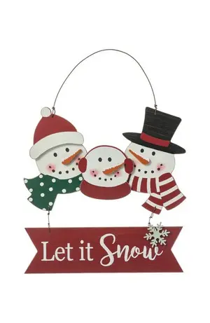 GLITZHOME Wooden Christmas Snowman Family Wall Decor - Red