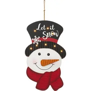 GLITZHOME 19"h Lighted 3d Wooden Metal Snowman Wall Decor - Red
