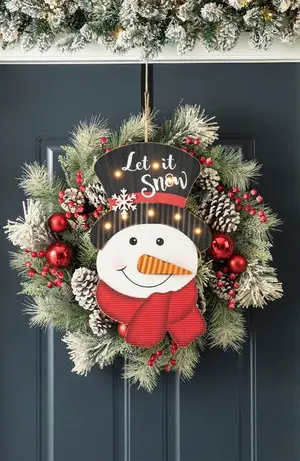 GLITZHOME 19"h Lighted 3d Wooden Metal Snowman Wall Decor