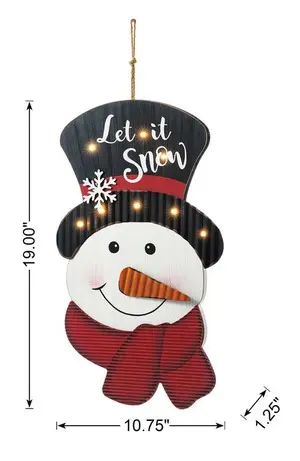 GLITZHOME 19"h Lighted 3d Wooden Metal Snowman Wall Decor
