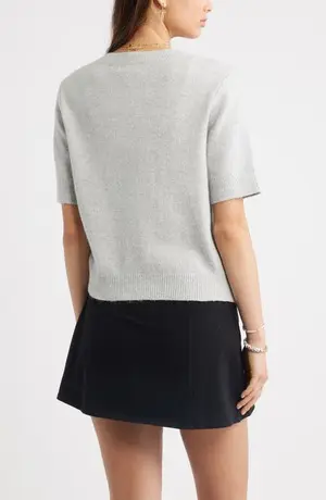 Bp. Short Sleeve Crewneck Cardigan - Grey Soft Heather