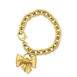 BOWOOD LANE 12k Plated Oval Link Chain Bow Charm Bracelet - Gold