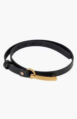 MODENAIRE Slim Leather Belt With Gold Tone Hardware - Black