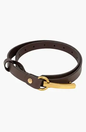 MODENAIRE Slim Leather Belt With Gold Tone Hardware - Brown