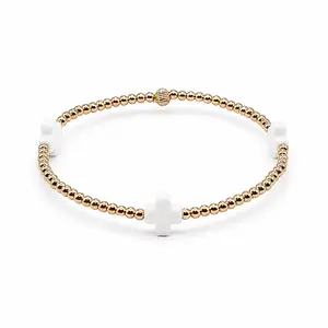 BOWOOD LANE 14k Gold Filled Halo Cross Bracelet - White