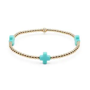 BOWOOD LANE 14k Gold Filled Halo Cross Bracelet - Mint