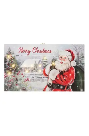 GLITZHOME 24"l Lighted Wooden Santa Wall Decor - Red