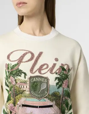 Philipp Plein Embellished Fleece Sweatshirt - Offwhite